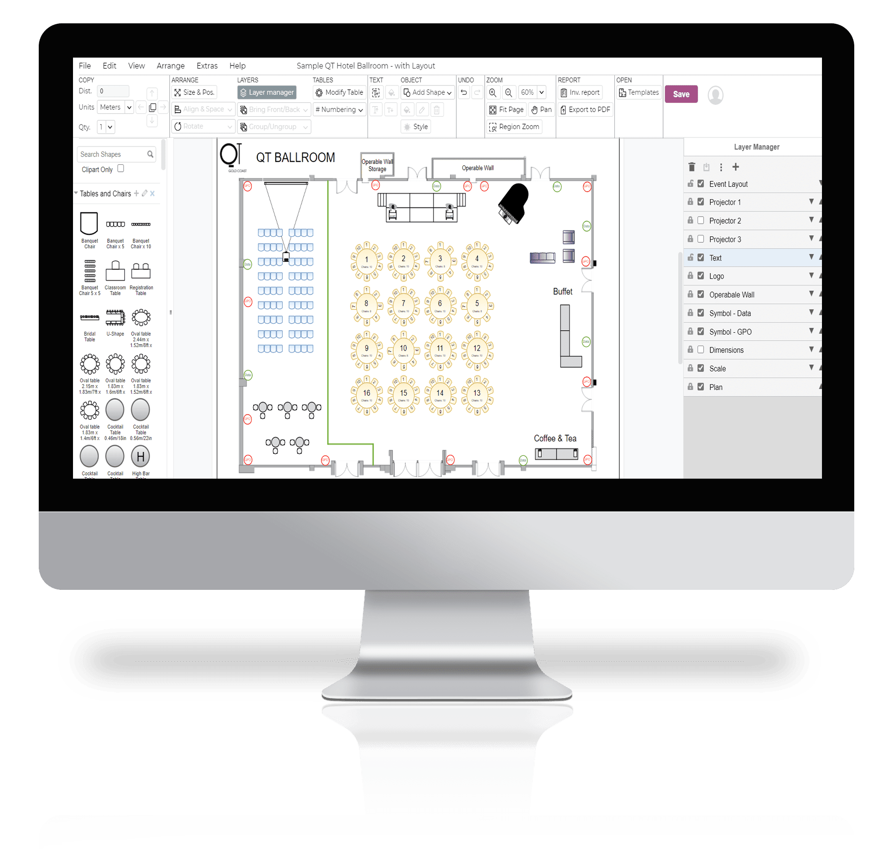 Event Diagramming 3D: View plans in both a 2D and 3D