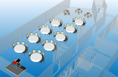Event Diagramming 3D: View plans in both a 2D and 3D